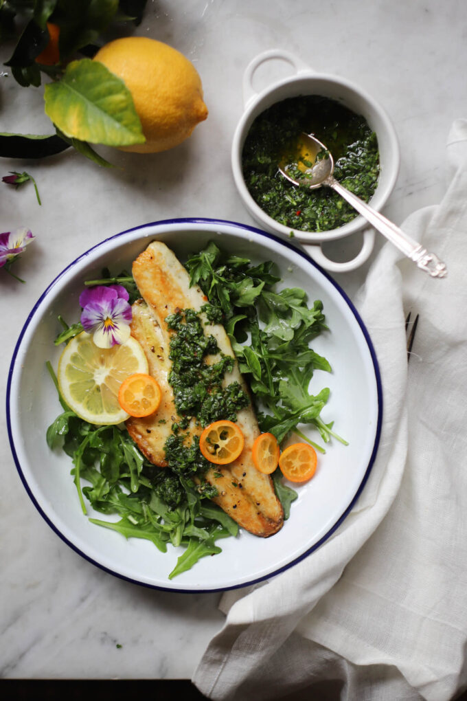 Pan Seared Branzino Filet Recipe with Gremolata