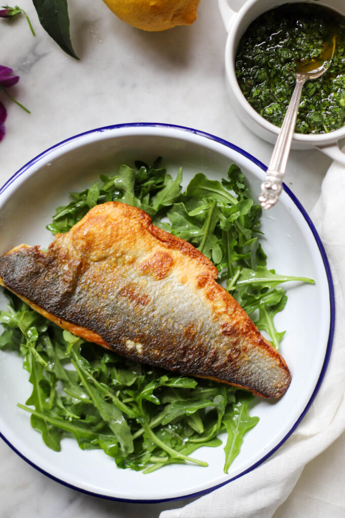Pan Seared Branzino Filet Recipe with Gremolata